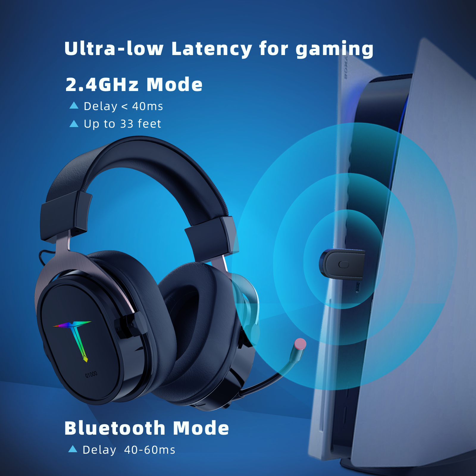 UHM G1000 Wireless Gaming Headset-Black