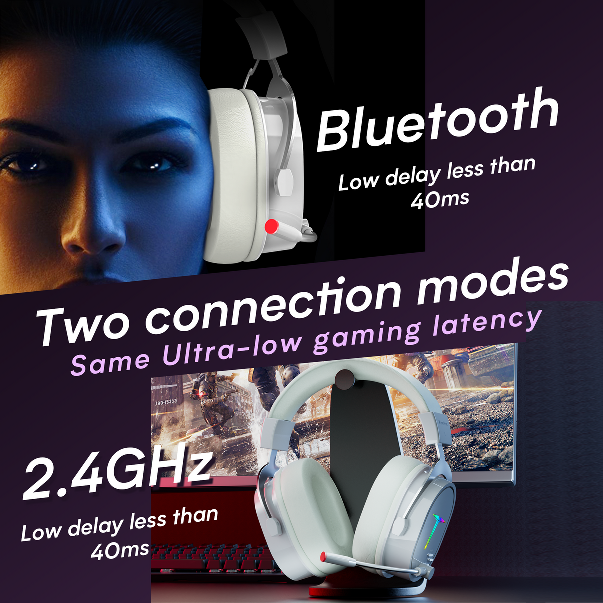 UHM G1000 Wireless Gaming Headset-White